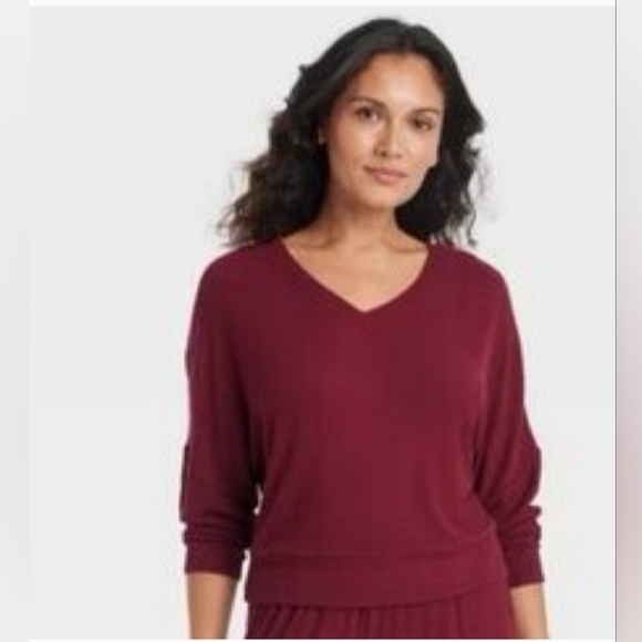 Auden | Sweaters | Auden Womens Vneck Burgundy Ribbed Lounge Top Sz L ...
